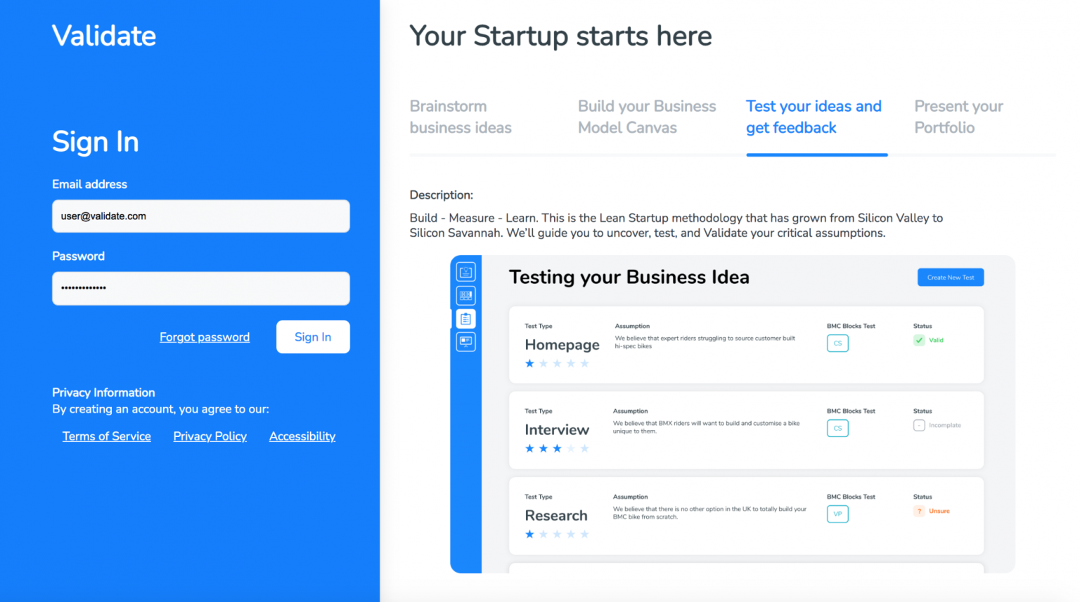 Business Model Canvas and More - SimVenture Validate Features